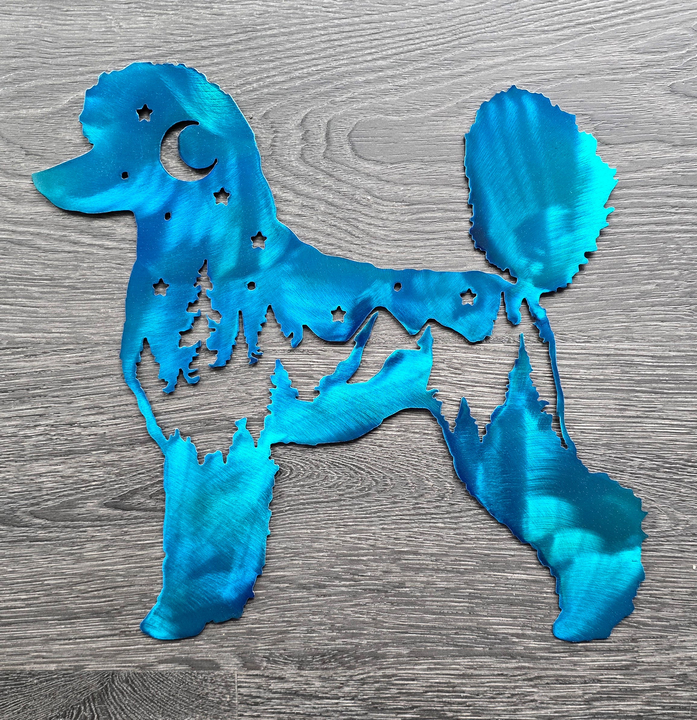 Poodle Night Scene Metal Wall Art